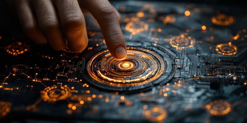 Hand Reaching To Touch Digital Gears Icon on Virtual Screen ...