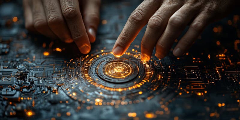 Hand Reaching To Touch Digital Gears Icon on Virtual Screen ...