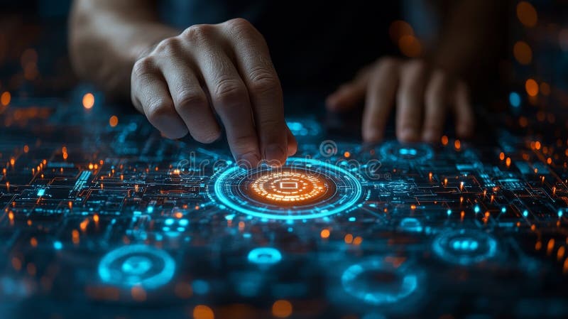 Hand Reaching To Touch Digital Gears Icon on Virtual Screen ...