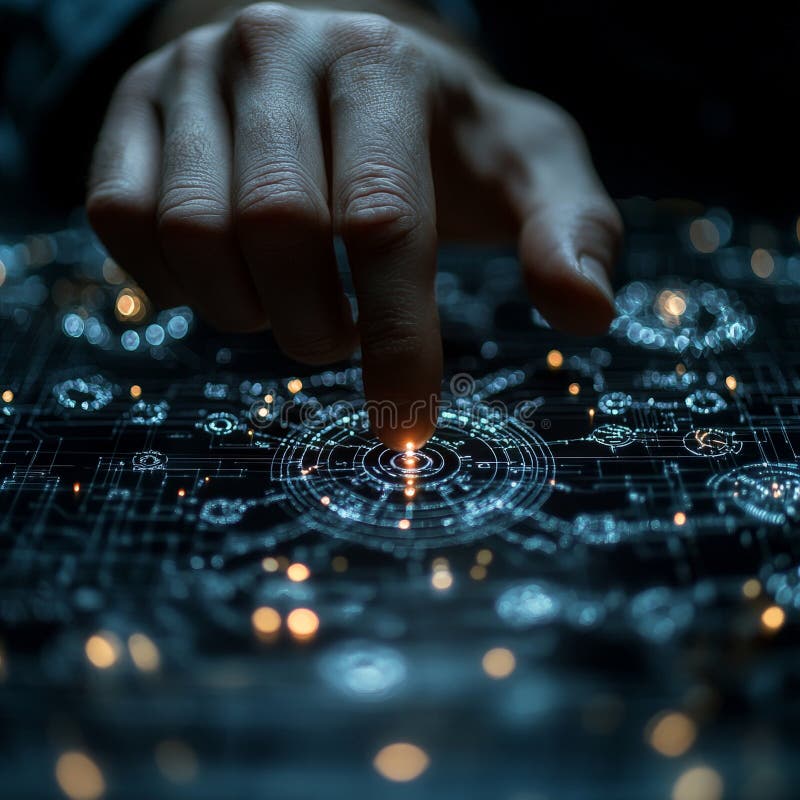 Hand Reaching To Touch Digital Gears Icon on Virtual Screen ...