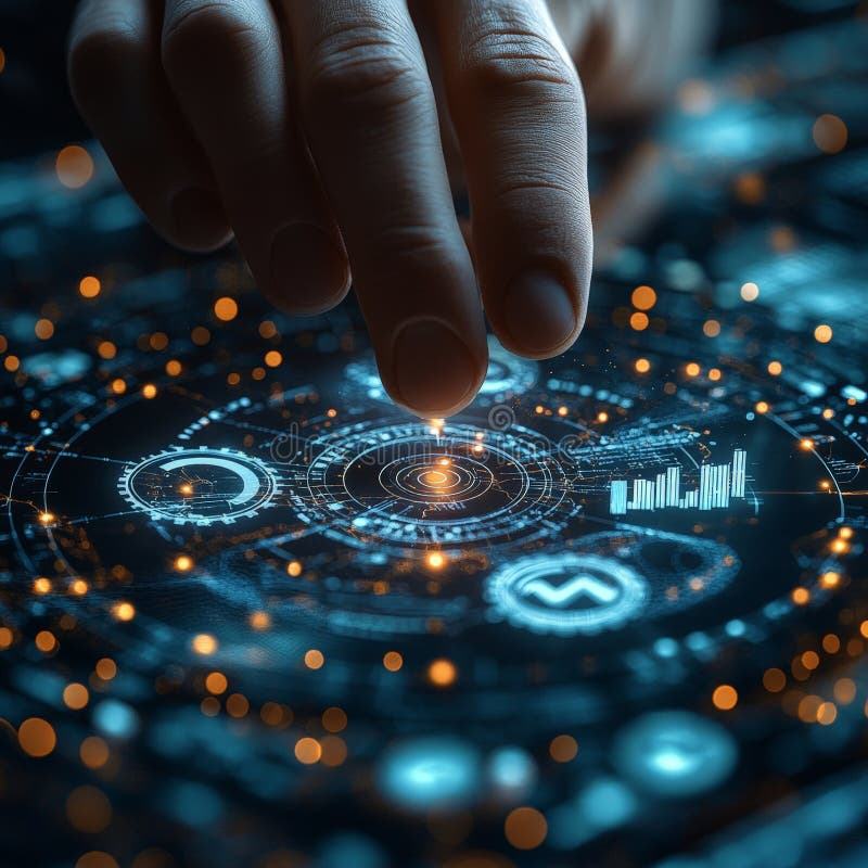 Hand Reaching To Touch Digital Gears Icon on Virtual Screen ...