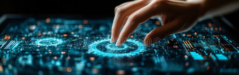 Hand Reaching To Touch Digital Gears Icon on Virtual Screen ...