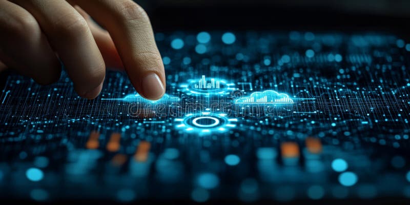 Hand Reaching To Touch Digital Gears Icon on Virtual Screen ...