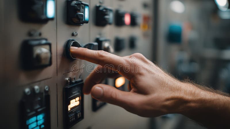 Hand Reaching To Turn on Control Panel Button Stock Illustration ...