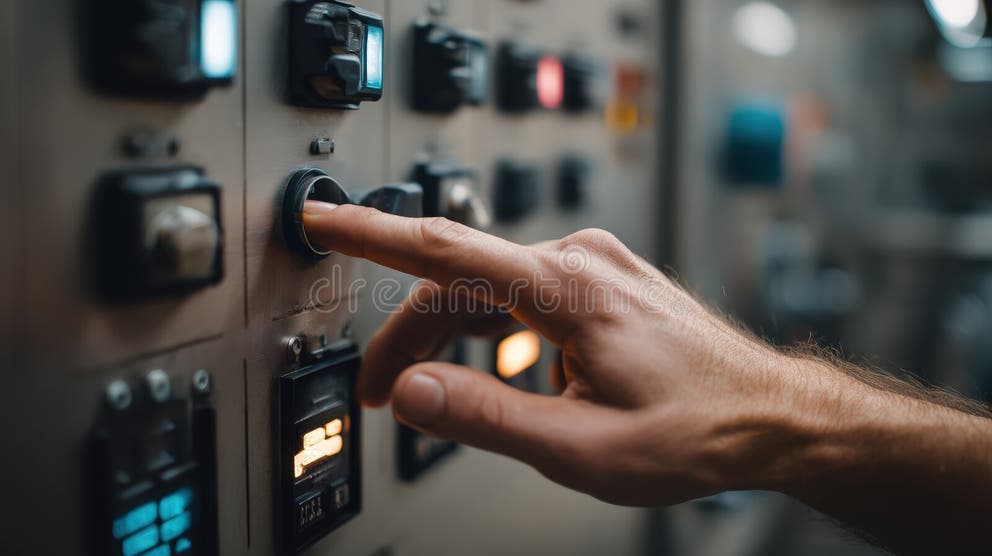 Hand Reaching To Turn on Control Panel Button Stock Illustration ...