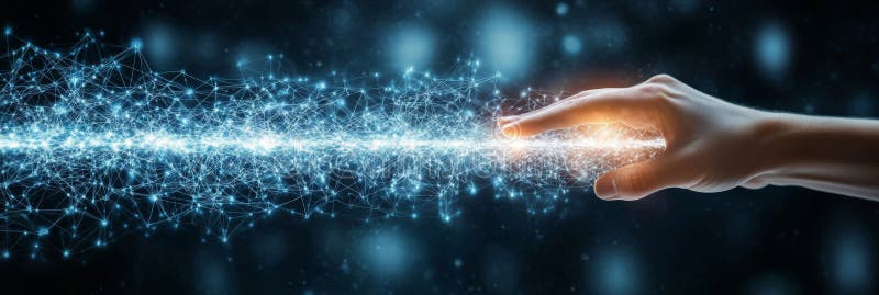 Hand Reaching Toward Glowing Network of Connected Nodes, Communication ...