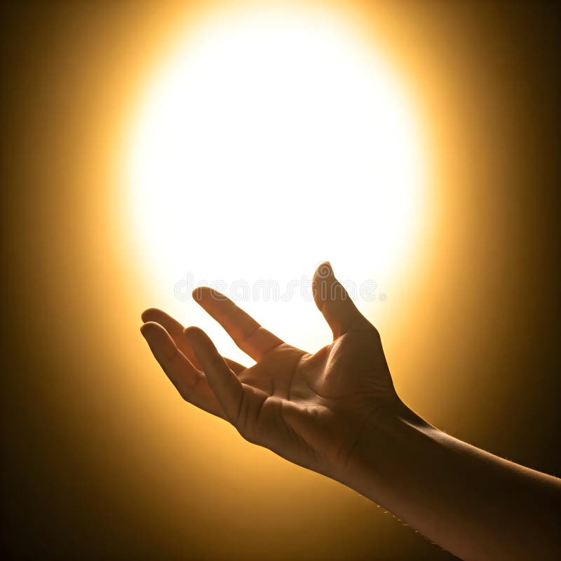 A Hand Reaching Towards a Bright, Glowing Light Source, Creating a ...