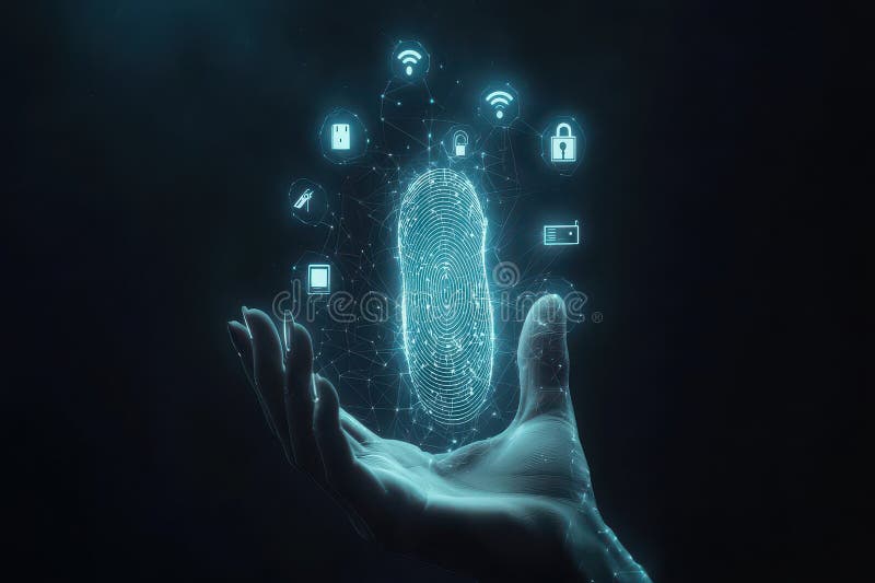 Hand Reaching Towards Futuristic Biometric Security Verification Screen ...