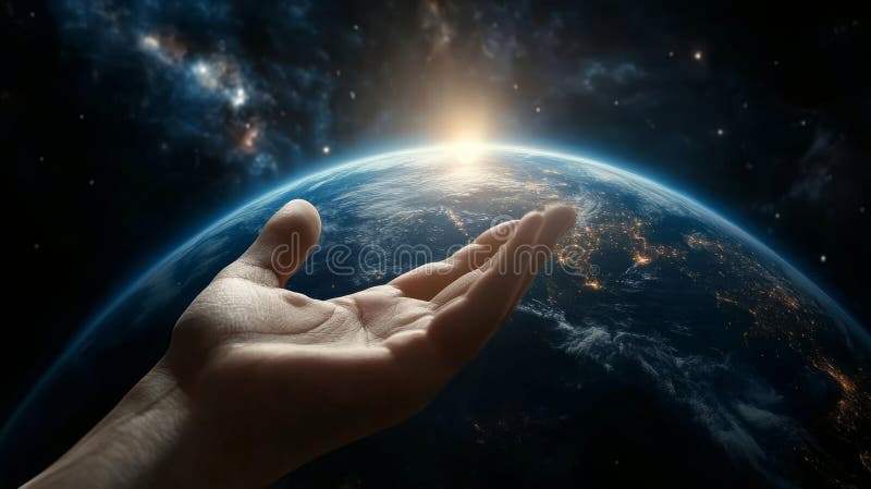 A Hand Reaching Towards Earth the Creation of Light from Genesis and ...