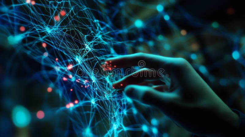 Human Hand Reaching Towards Digital Neural Network Futuristic ...