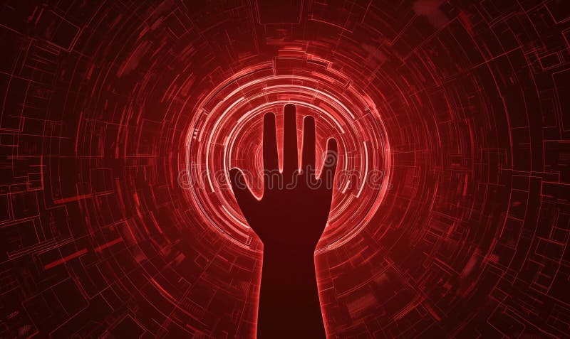 Hand Reaching Towards Glowing Red Circular Pattern, Digital Technology ...