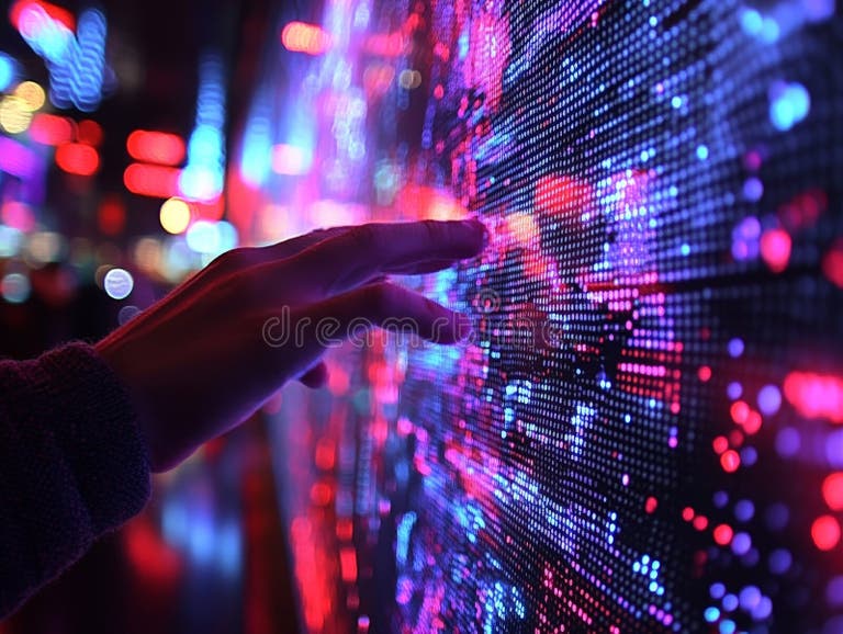 Hand Reaching Towards Illuminated Futuristic Digital Interface ...