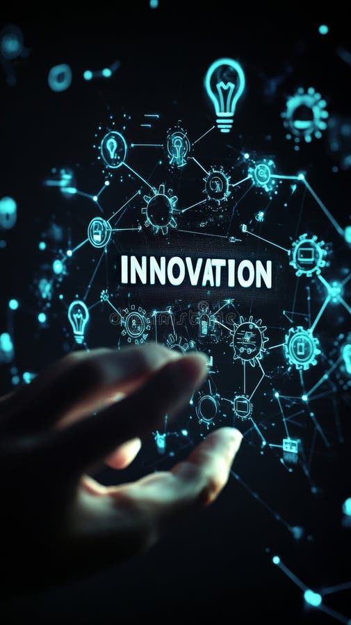 Hand Reaching Towards "Innovation" in Blue Digital Network Stock ...