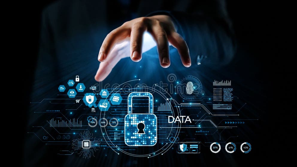 Hand Reaching Towards Secure Data Concepts with Lock Symbol and Digital Elements Representing ...
