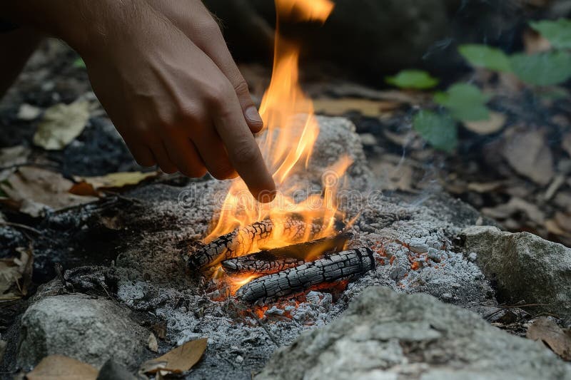 Hand Reaching Towards a Small Campfire Stock Illustration ...