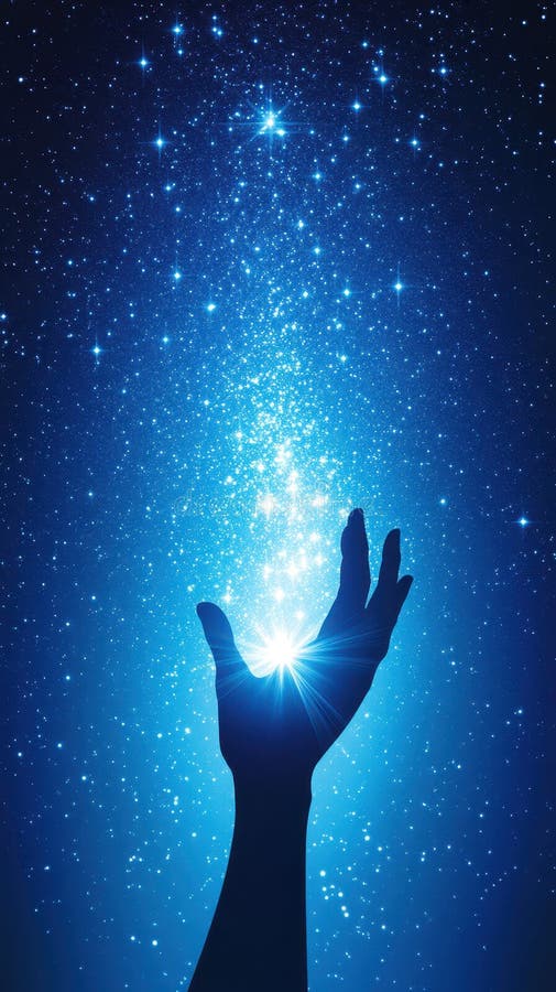 Hand Reaching Towards Starry Sky, Symbolizing Hope and Aspiration Stock ...