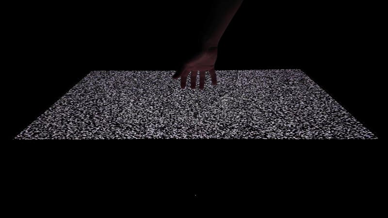 Hand Touching Television Screen Displaying Static Noise Pattern with No ...