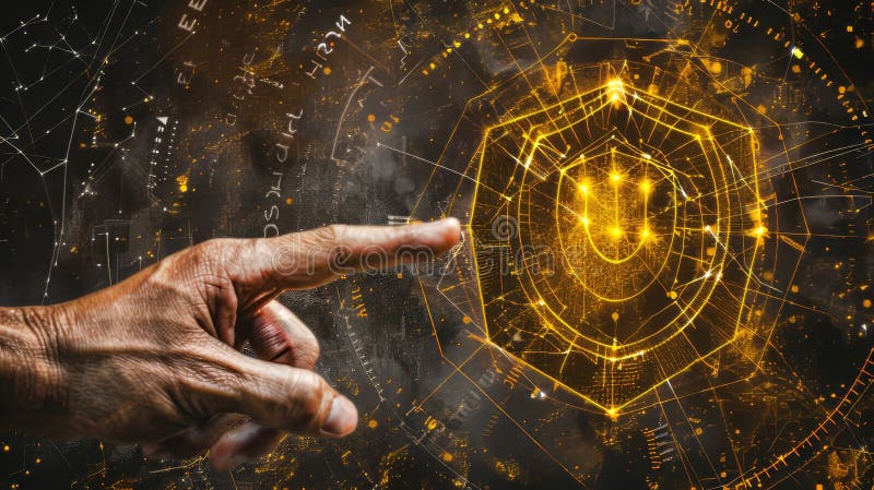Hand Reaching for a Virtual Cybersecurity Shield on a Sleek Digital ...