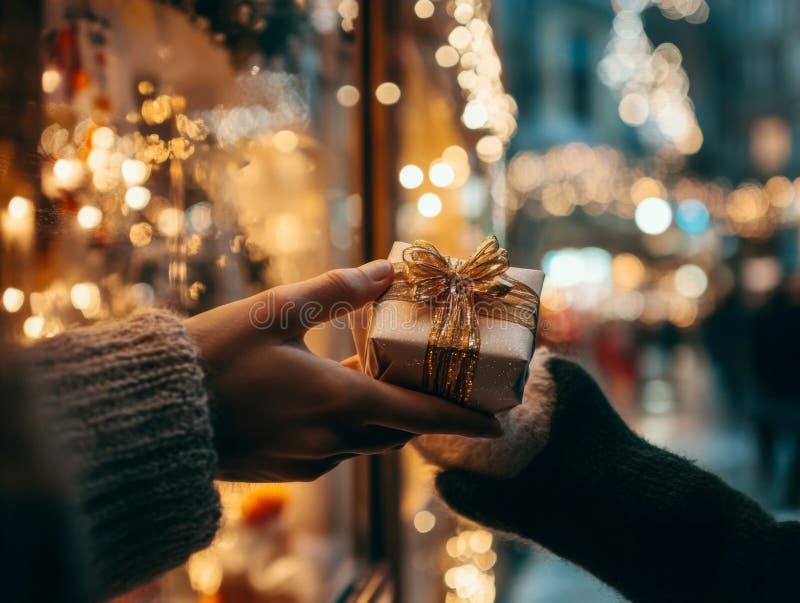 A Hand Reaching through a Window with a Wrapped Gift Stock Illustration ...