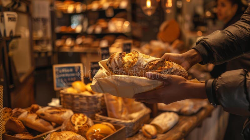 A Hand Receiving Fresh Bread. AI Generated Stock Photo - Image of ...
