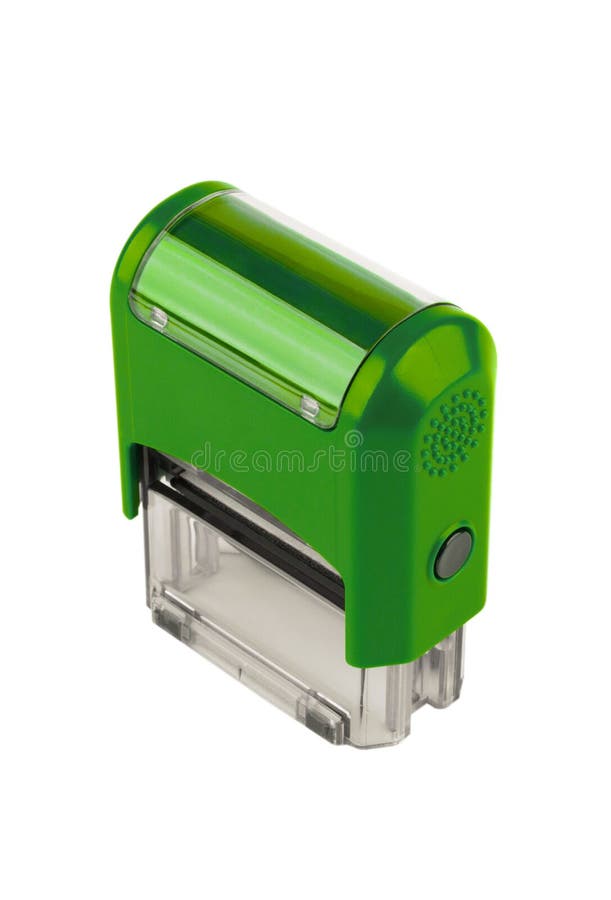 Hand Rectangular Automatic Stamp, a Brilliant Green Color. Stock Photo ...
