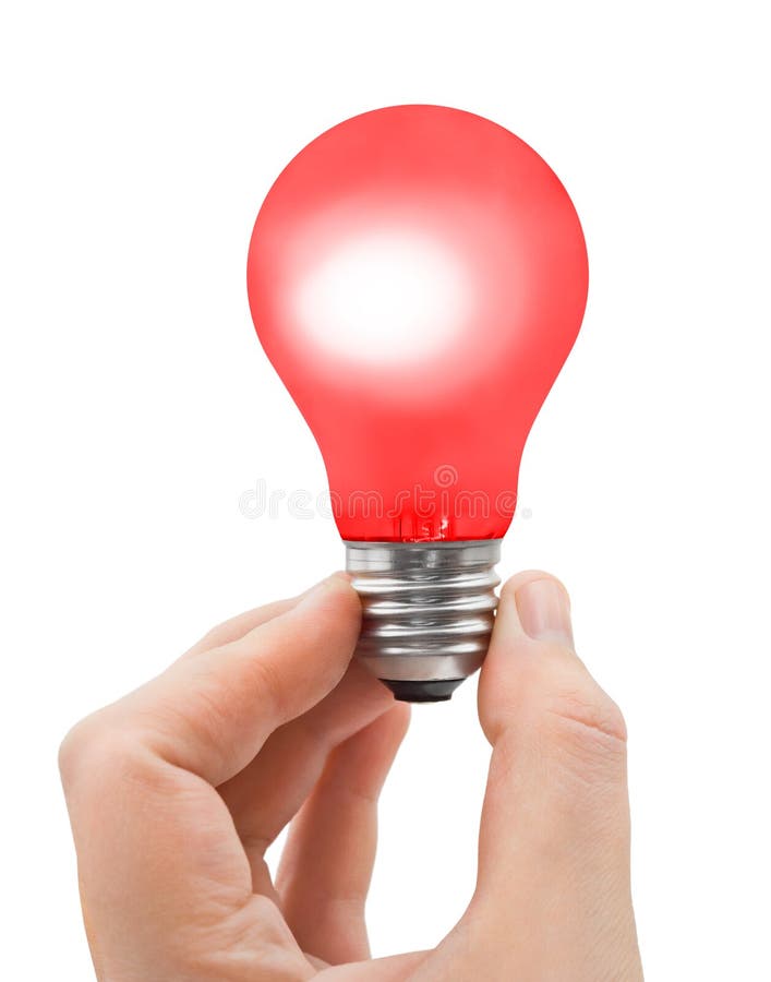 Hand with red bulb stock photo. Image of design, electricity - 35081124