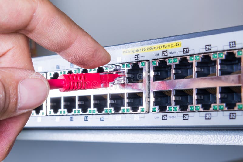 Hand with Red Ethernet Cable Stock Image - Image of closeup, internet ...