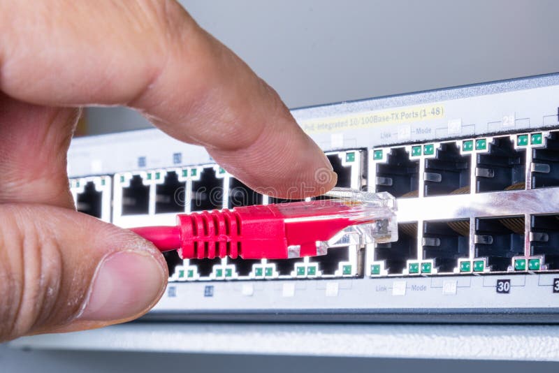 Hand with Red Ethernet Cable Stock Image - Image of router, networking ...