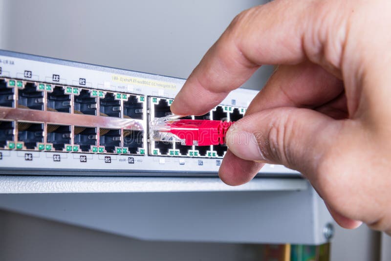Hand with Red Ethernet Cable Stock Image - Image of server, broadband ...