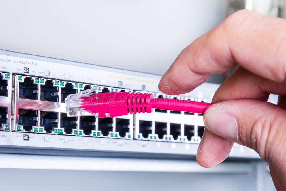 Hand with Red Ethernet Cable Stock Photo - Image of rj45, ethernet ...