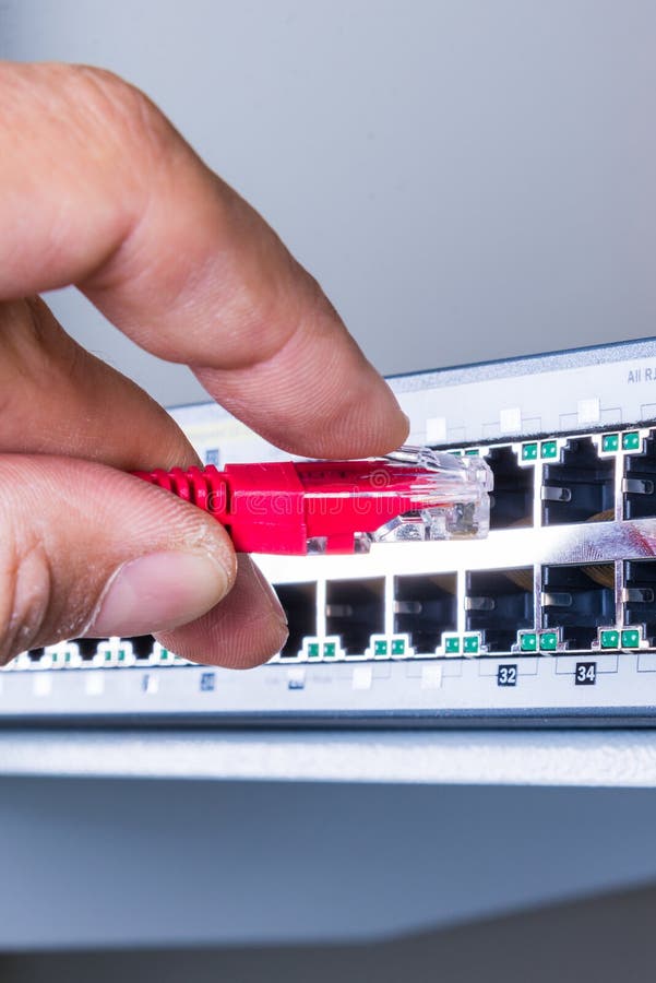 Hand with Red Ethernet Cable Stock Image - Image of networking, center ...