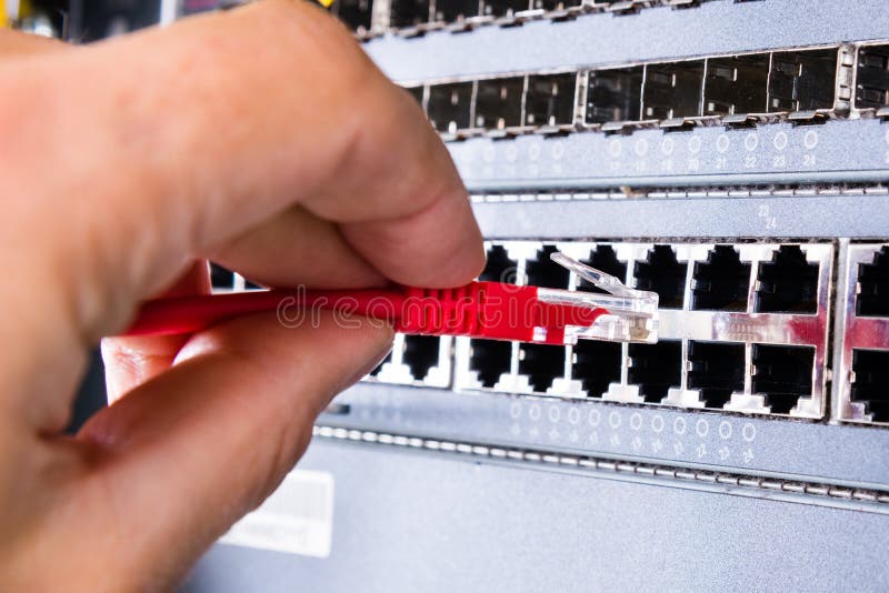 Hand with Red Ethernet Cable Stock Photo - Image of connection ...