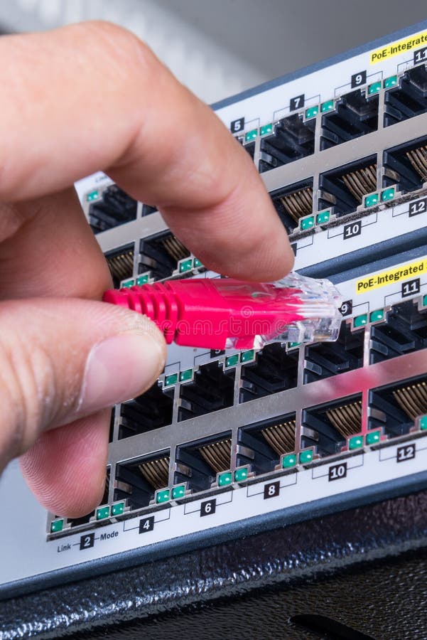 Hand with Red Ethernet Cable Stock Photo - Image of plugging, cords ...