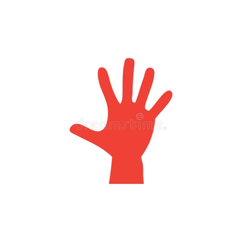 Hand Red Icon on White Background. Red Flat Style Vector Illustration ...