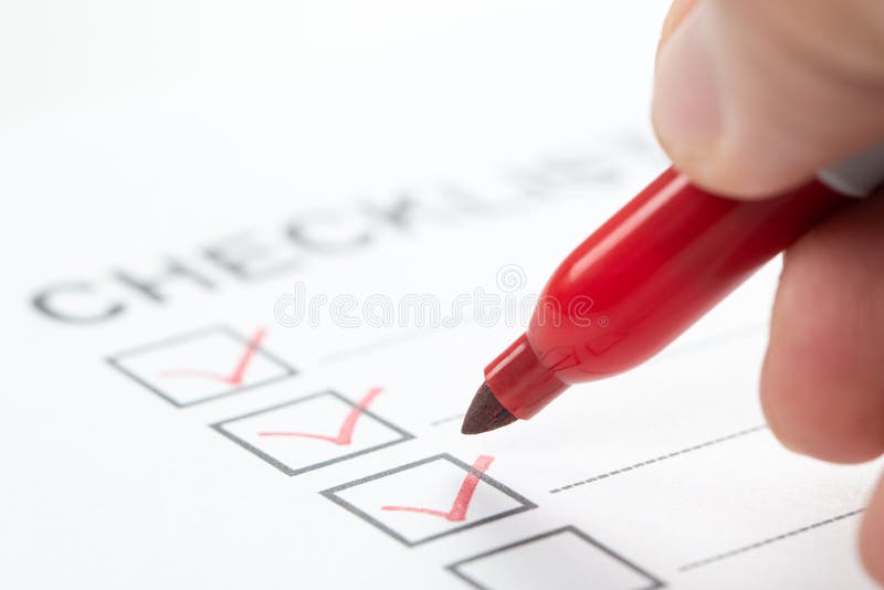 Hand with Red Marker Pen Marking on Checklist Box Stock Photo - Image ...