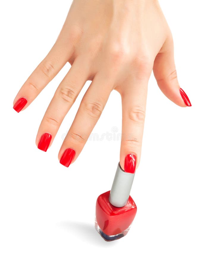 Hand with red nail polish. stock image. Image of nails - 28841437