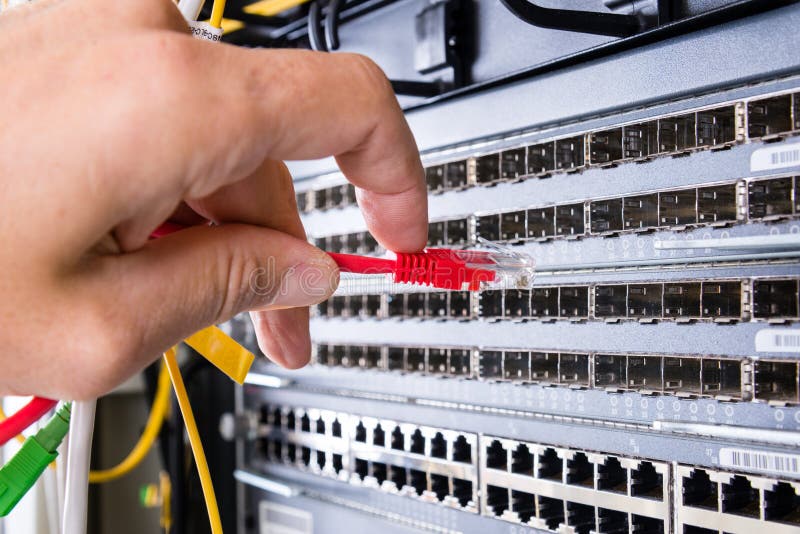 Hand with red patch cable stock photo. Image of connect - 319205092