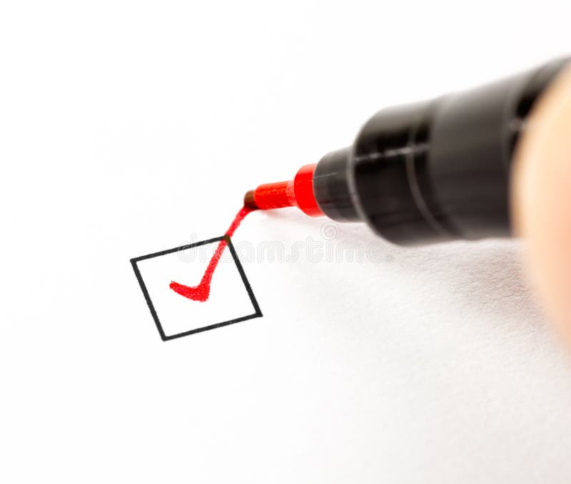 Hand with Red Pen Marking a Checkbox Stock Photo - Image of research ...