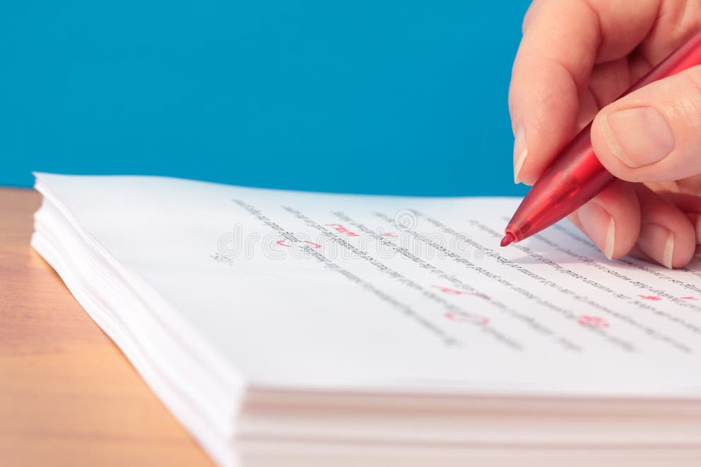 Hand with Red Pen Proofreading a Manuscript Stock Image - Image of ...