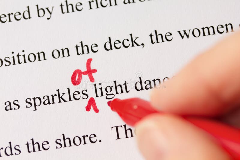 Hand with Red Pen Proofreading Text Closeup Stock Image - Image of ...