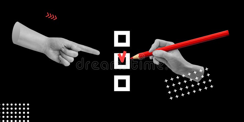 Hand with Red Pencil Marks Checkbox, Guided by Another Hand with ...