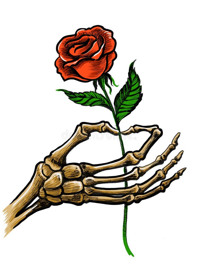 Skeleton hand with a rose stock illustration. Illustration of drawing ...