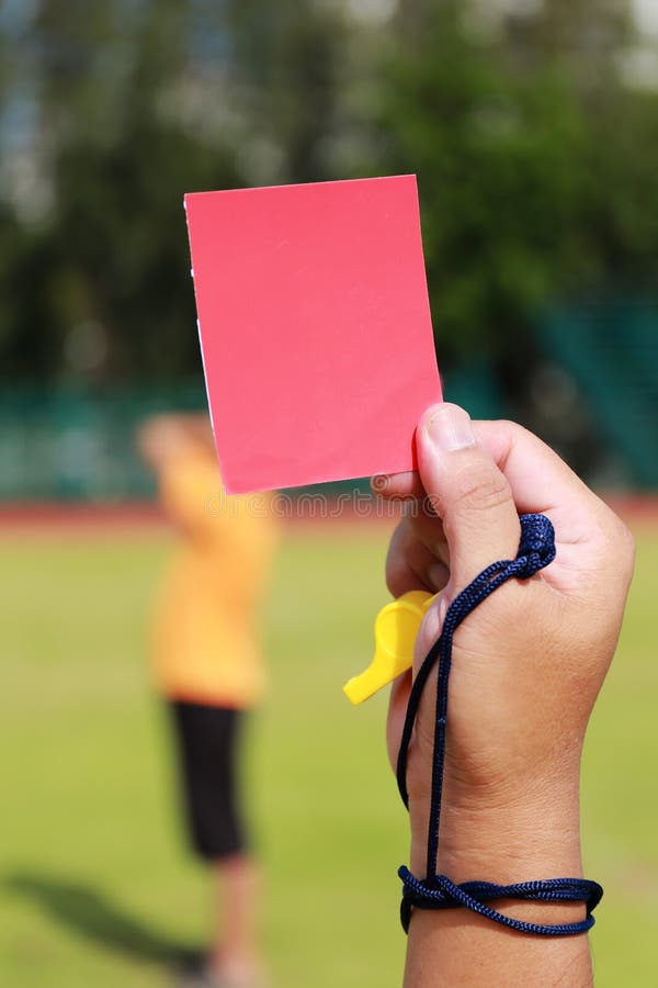 Hand of Referee with Red Card and Whistle Stock Image - Image of angle ...