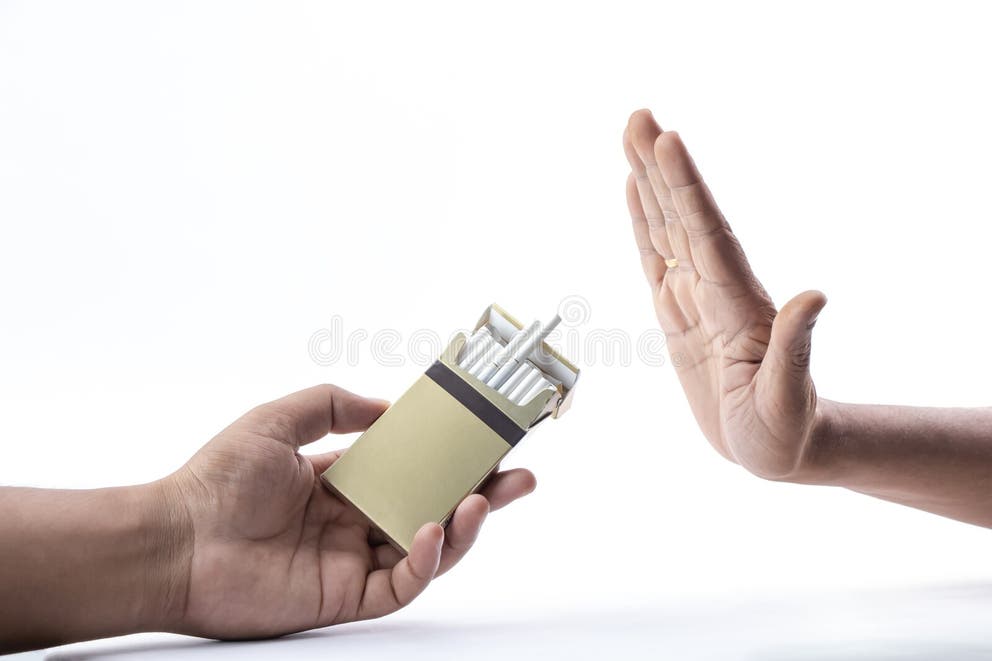 Hand Refusing To Take Cigarettes on White Background - Stop Smoking ...