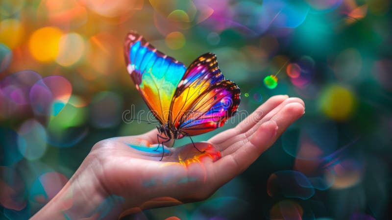 A Hand Releasing a Brightly Colored Butterfly, Butterfly Resting on a ...