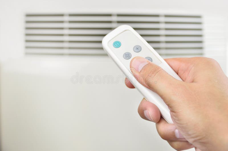 On Off Air Conditioning stock photo. Image of hand, indoors - 123860124