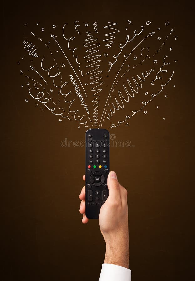 Hand with Remote Control and Curly Lines Stock Photo - Image of choice ...