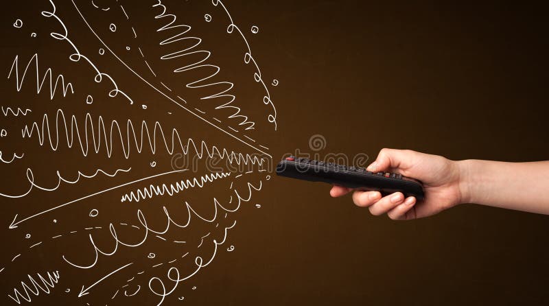 Hand with Remote Control and Curly Lines Stock Image - Image of digital ...