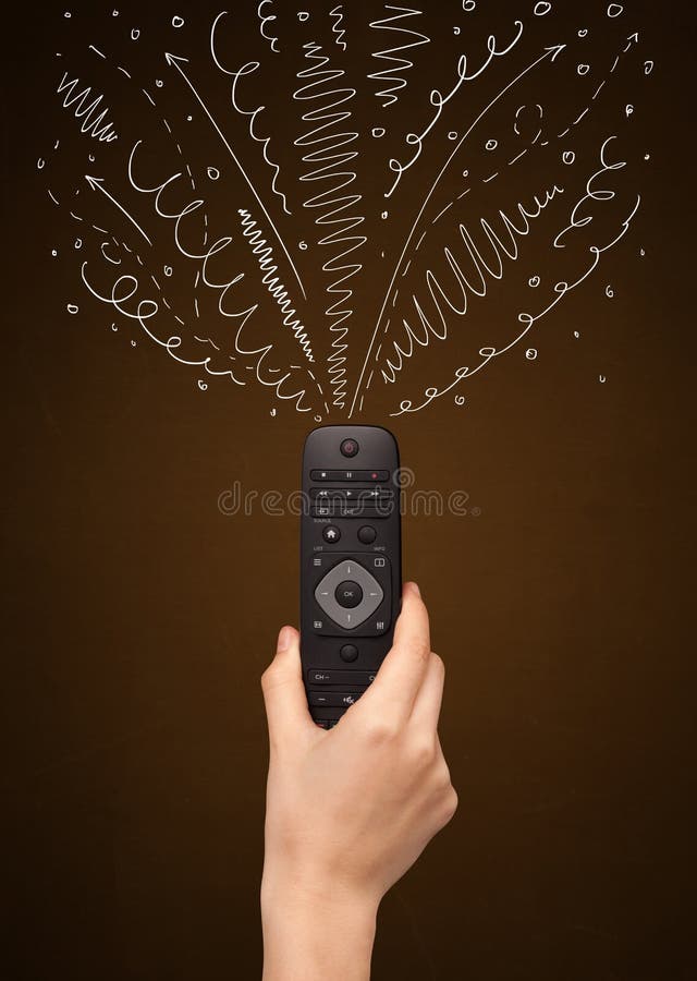 Hand with Remote Control and Curly Lines Stock Photo - Image of hand ...