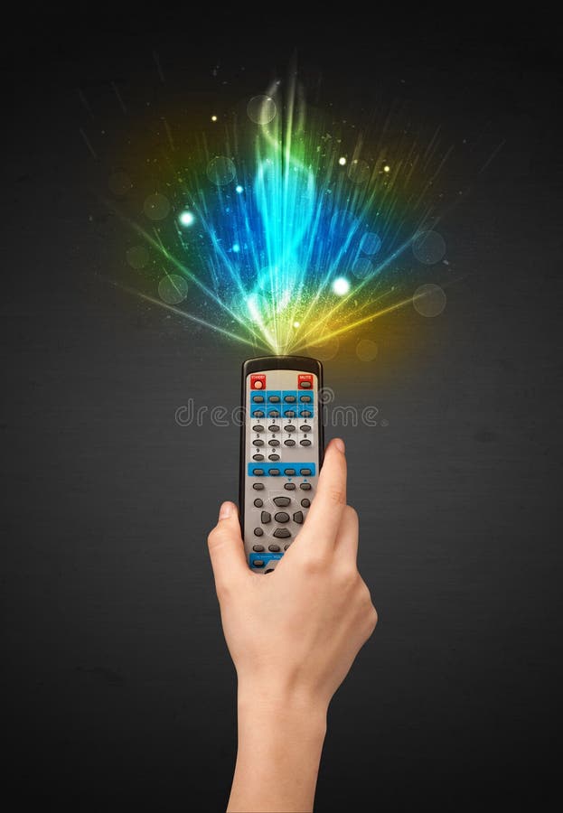 Hand with Remote Control and Explosive Signal Stock Photo - Image of ...